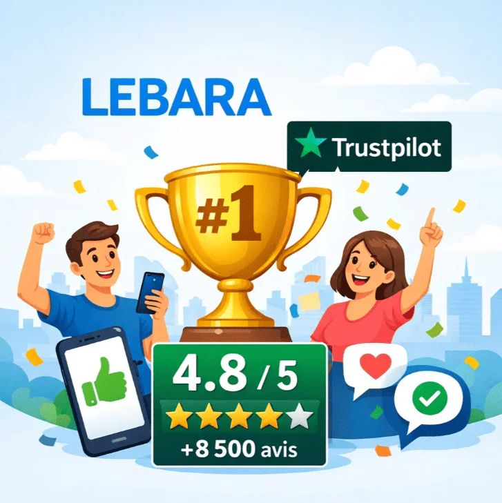 Lebara n°1 sur Trustpilot - 4,8/5 avec 8500 avis